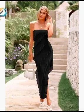 Dresses | Strapless Tube Ruffle Maxi Dress Formal Cocktail Wedding ...
